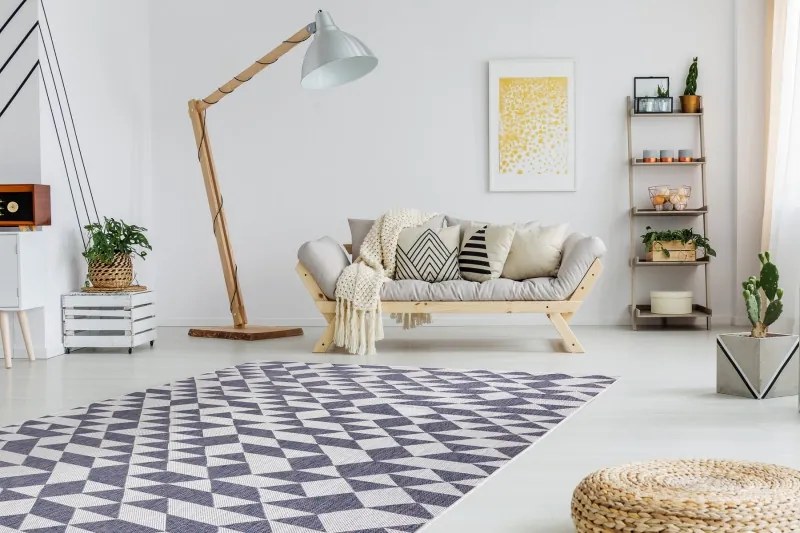 Dywany Łuszczów, Kusový koberec Sion Sisal Triangles 22373 ecru/blue-pink – na ven i na doma, 120x170, vícebarevná, chodba / předsíň