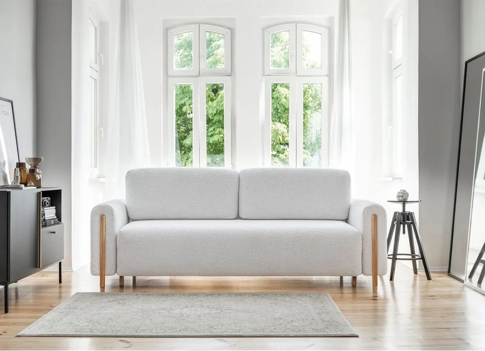 Šedá rozkládací/s úložným prostorem pohovka z textilie bouclé 244 cm Arcadova – ELTAP