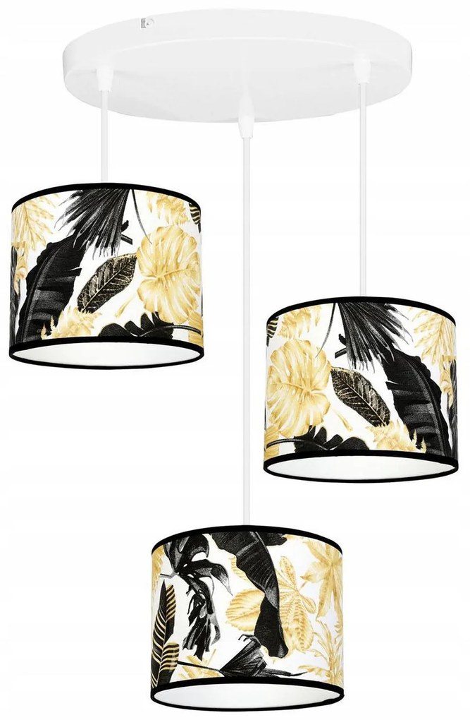 Závěsné svítidlo Gold Flowers, 3x bílé textilní stínítko s květinovým vzorem, (výběr ze 2 barev konstrukce), o