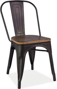 Kovová jídelní židle LOFT sedátko ořech/černá