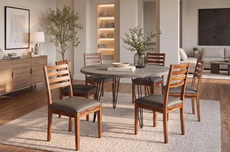 Designová židle Timber Sheesham / tmavě šedá ekokůže