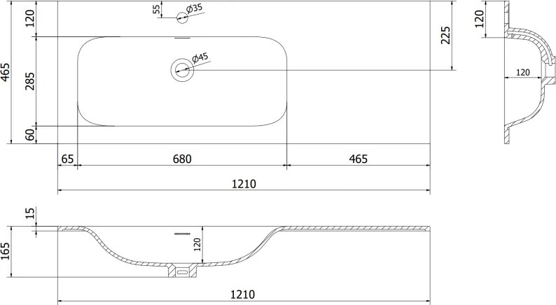Mexen Rivel, koupelnová skříňka 120 cm s levým umyvadlem Vela, 2S, 1D, drážkovaná, grafitová/bílá matná, 91A23-12047-3-BBFFF66-W23L01