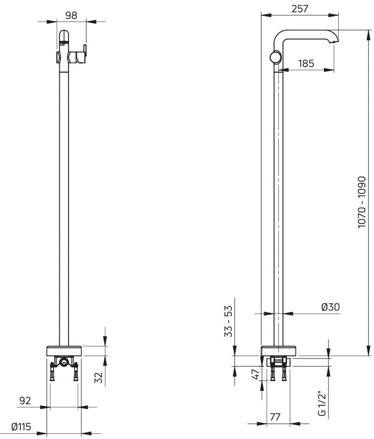 Deante Silia, volně stojící umyvadlová baterie h-1090, ocelová, DEA-BQS_F2KK