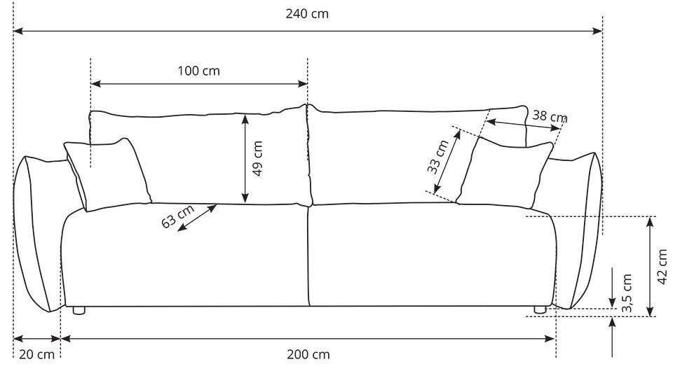 Pohovka ALLORA | 240 cm | rozkládací + úložný prostor | VÝBĚR TKANIN