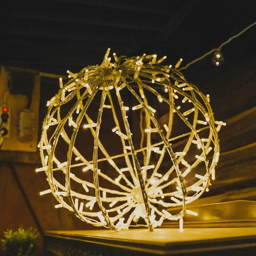 Easy fix 3D LED svítící koule, skládací, pr. 40 cm, teple bílá, bílý kabel, IP67, hliník