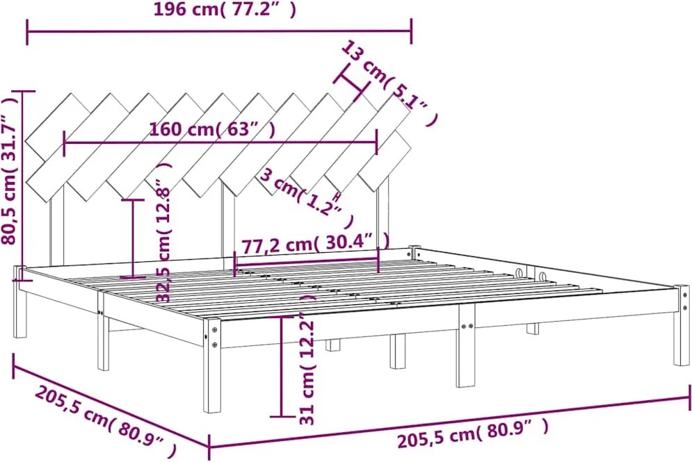 Rám postele bílý 200 x 200 cm masivní dřevo 3104889