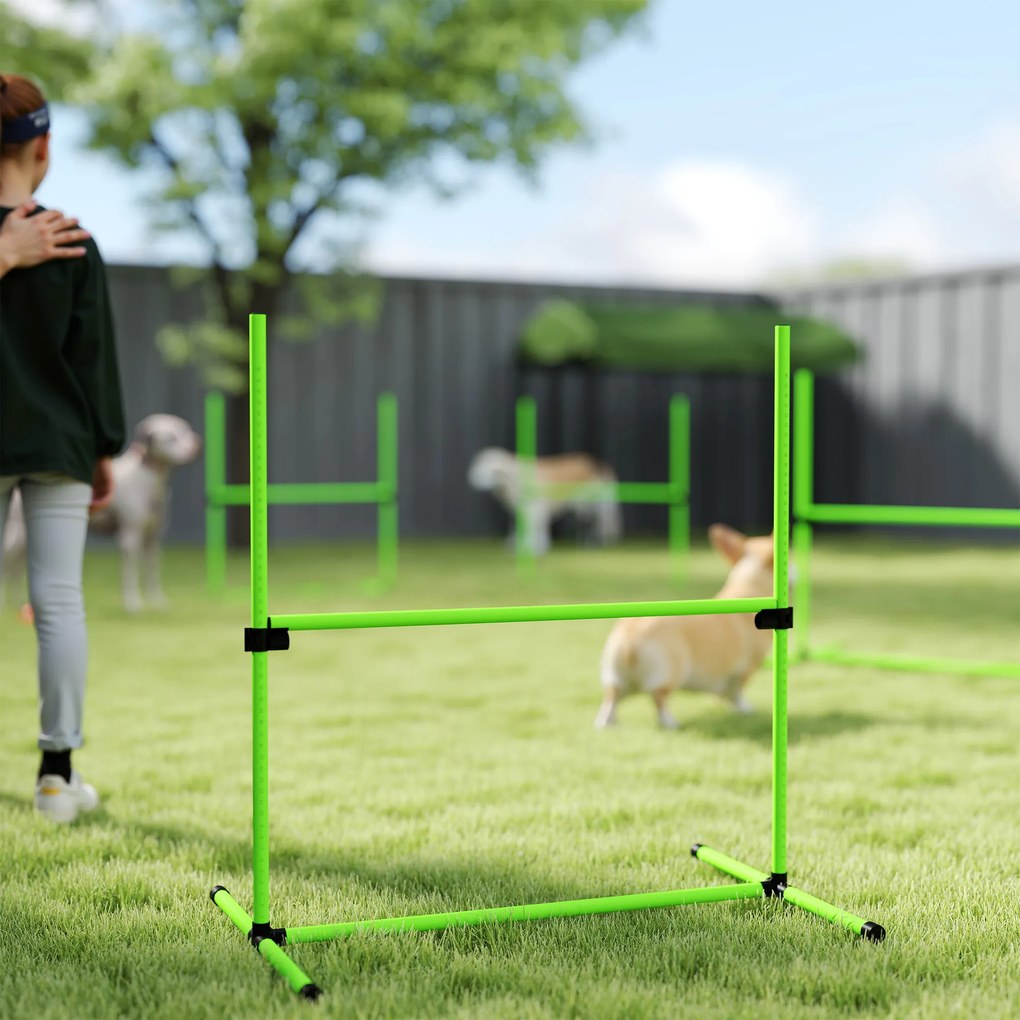 PawHut Agility set pro psy 4dílné výškově nastavitelné agility vybavení se 4 překážkami Přepravní taška 99 x 65 x 94 cm zelená