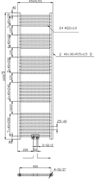 Novaservis - Koupelnový žebříkový radiátor 648W/230V 160x45 cm černá rovný