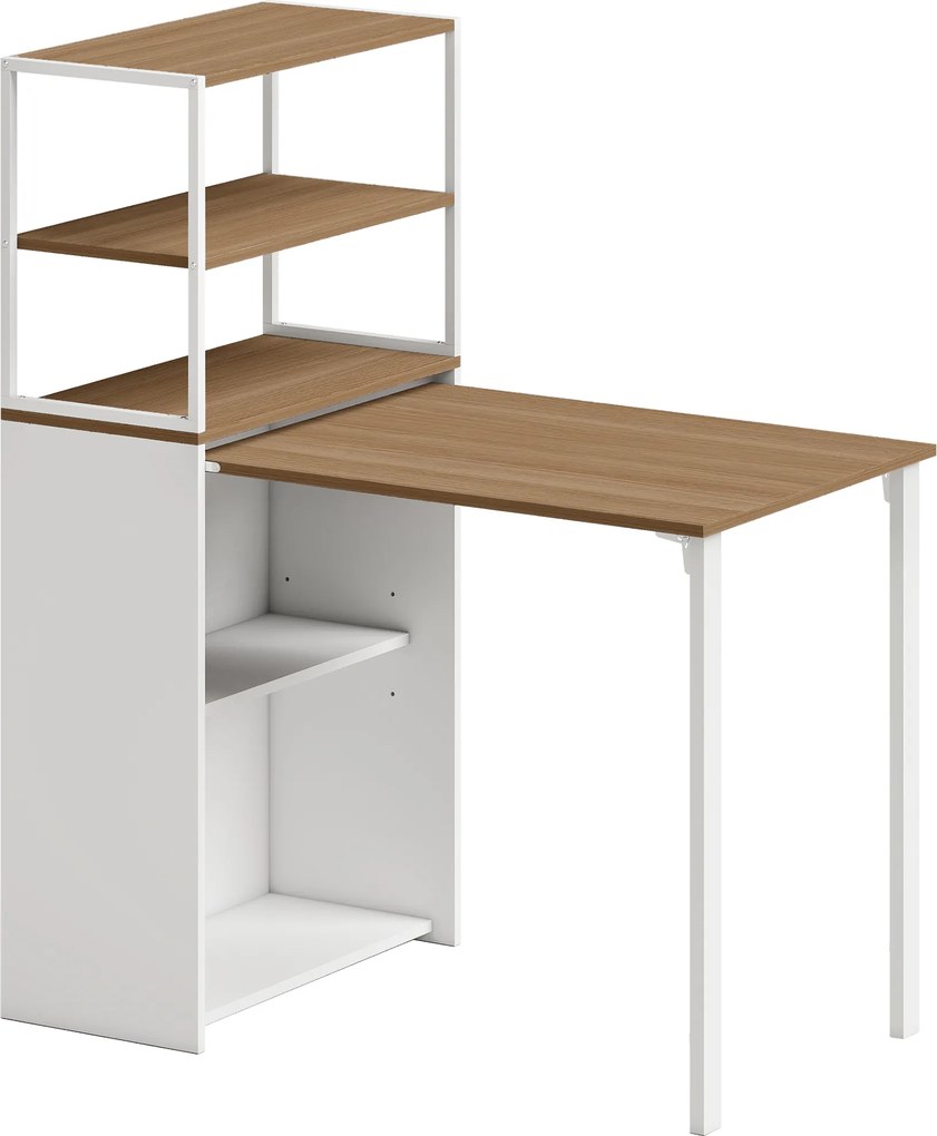 HOMCOM Skládací psací stůl, kuchyňský stůl se 4 policemi, počítačový stůl, pracovní stůl, stůl pro notebook 105 x 60 x 127 cm, přírodní dřevo