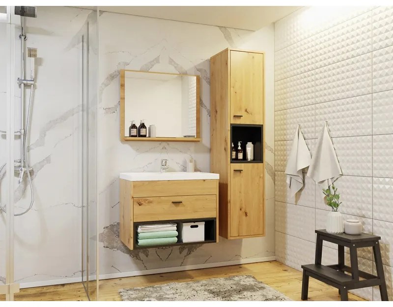 Koupelnový nábytek Olier I, Barva: bílý / bílý + dub artisan, Sifon k umyvadlu: ne, Umyvadlo: ne, Baterie: bez baterie