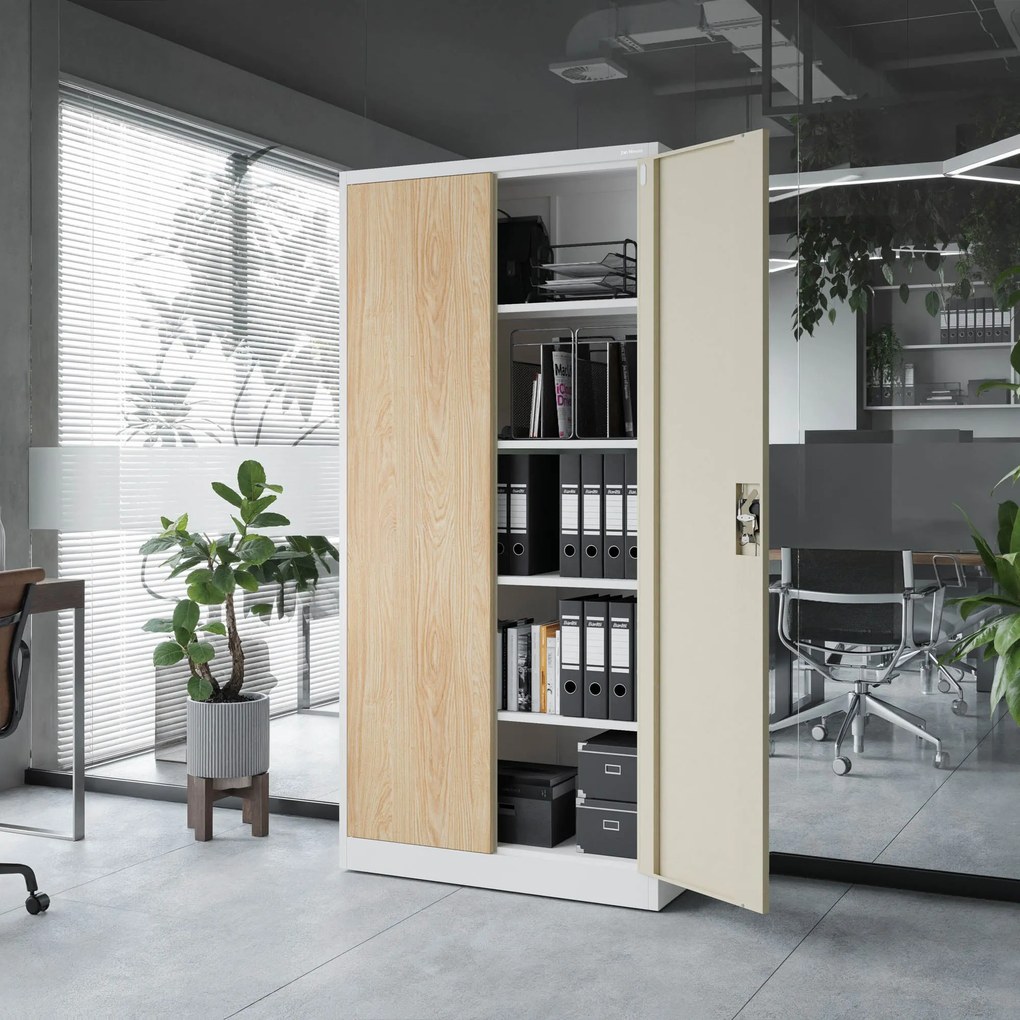Kancelářská skříň na dokumenty se 4 policemi, bílá/dub sonoma, 900x1850x400 mm: JAN Eco Design