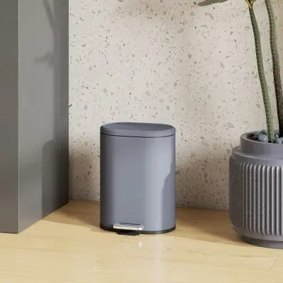 HOMCOM kuchyňský odpadkový koš 6 L, kovový pedálový koš s vyjímatelnou vnitřní nádobou, měkké víko, 24,5x21,5x29,5 cm, šedý