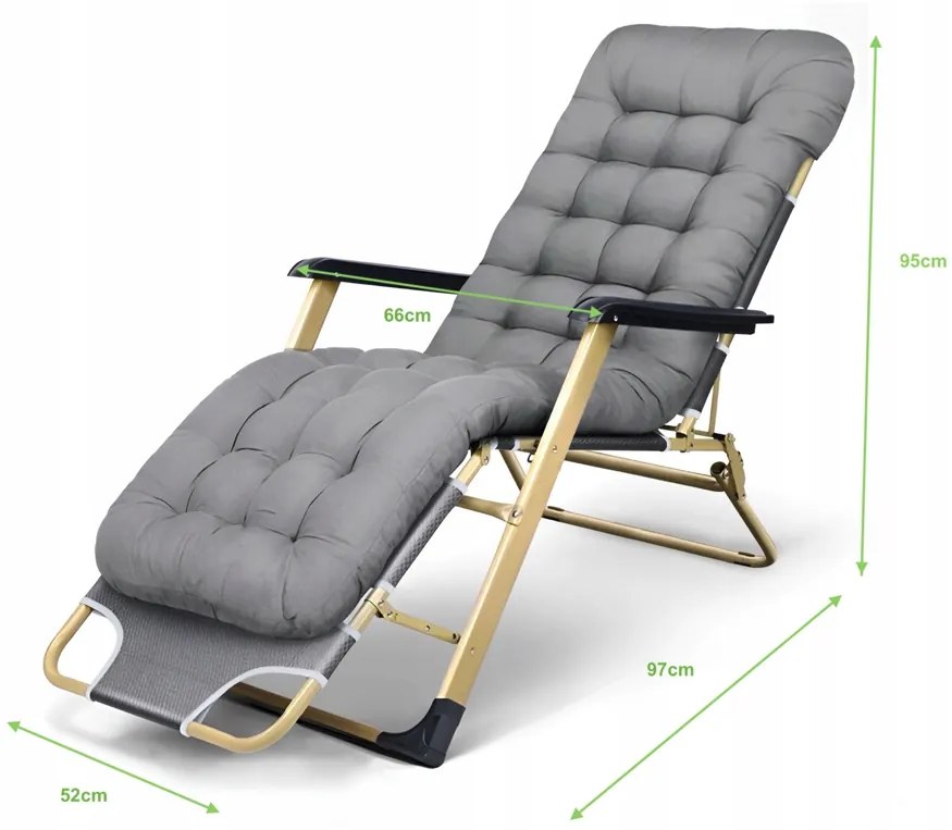 Zahradní lehátko s černým rámem a polštářem Šedá