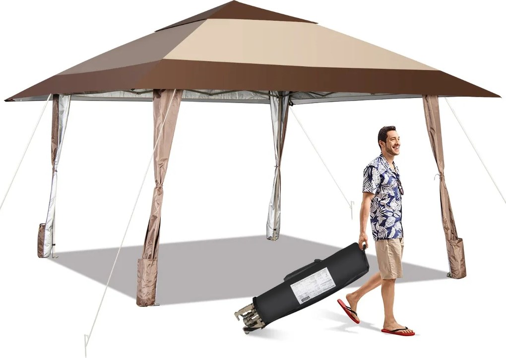 Costway 4 m x 4 m Patio Altán Canopy stan s koly, béžový