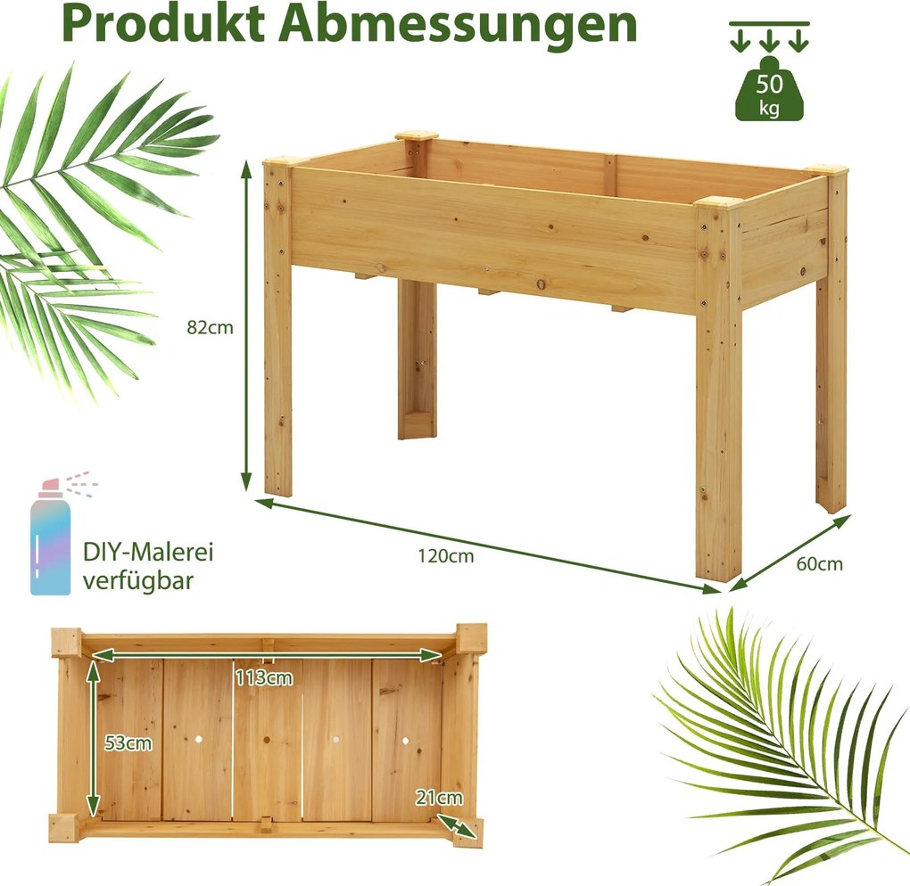 Costway Vyvýšený záhon dřevěný vyvýšený zahradní záhon truhlík s drenážními