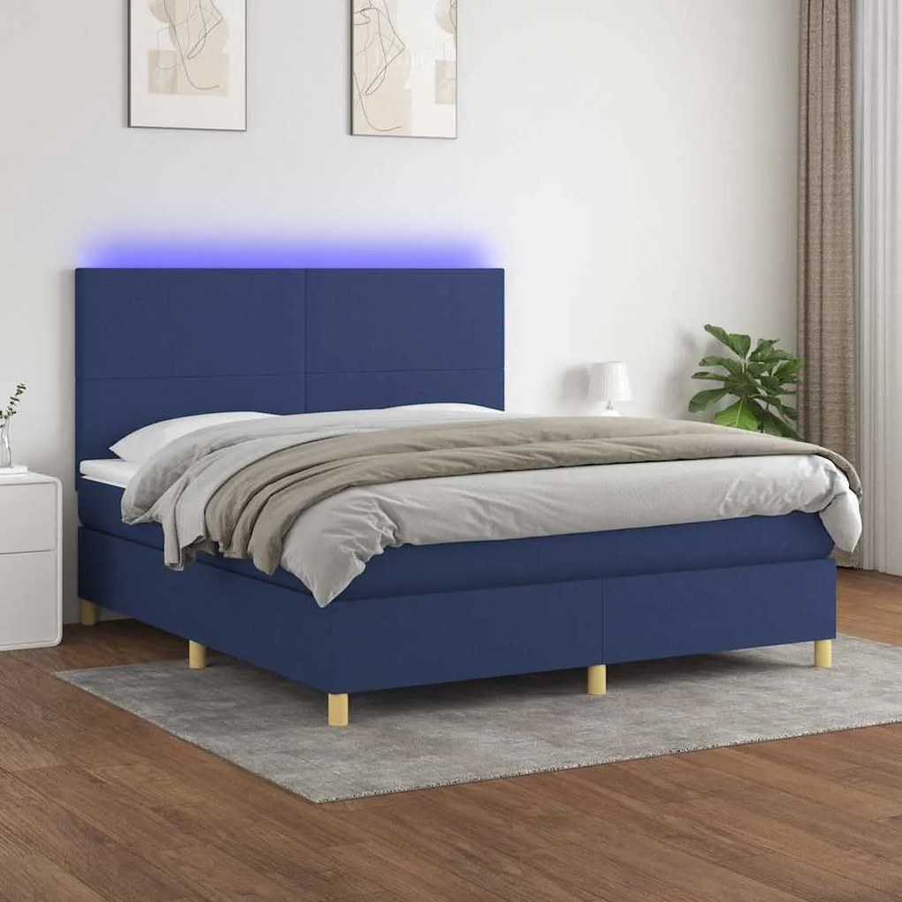 Box spring postel s matrací a LED modrá 160x200 cm textil 3135291