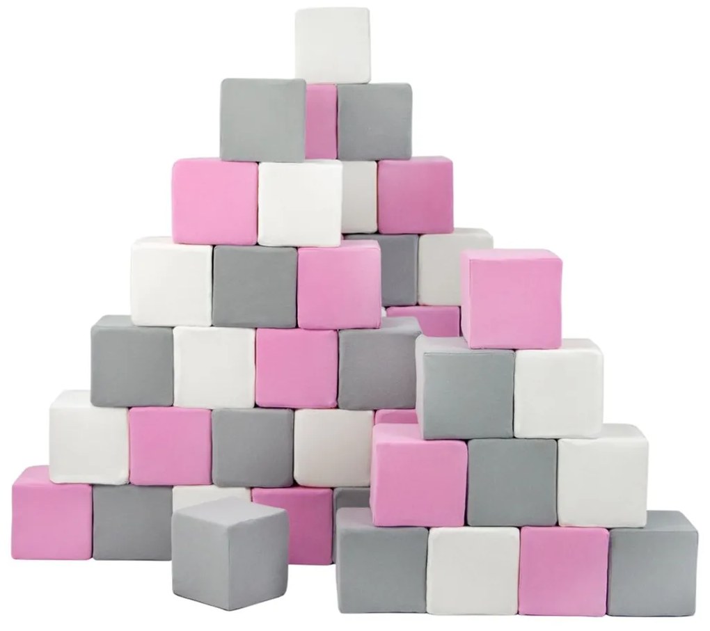 Pěnové kostky-sada 45 velkých pěnových kostek Pyramida pink white grey Barva: Růžová
