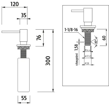 Nimco Dávkovač tekutého mýdla nebo dez. gelu pr. pumpy 35mm UN 4031VH-26