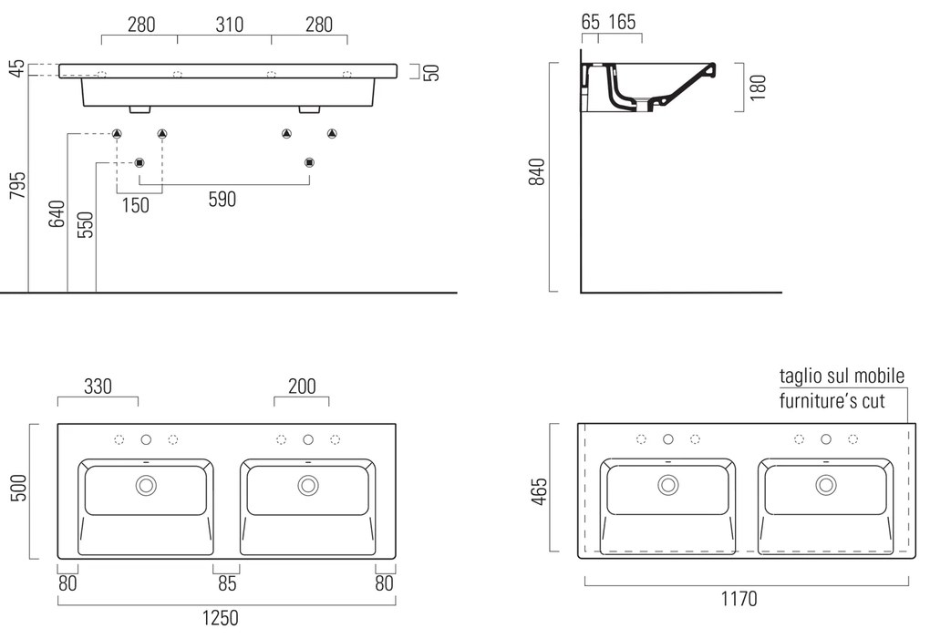 GSI, NORM keramické dvojumyvadlo 125x50 cm, bílá ExtraGlaze, 8627111