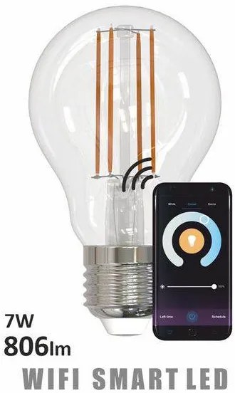 Inteligentní LED filamentová žárovka SMART TUYA, E27, A60, 7W, 2700-6500K, 806lm, WIFI Plx SMART TUYA