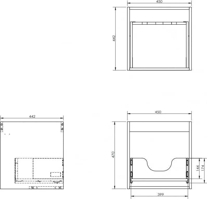 Mexen Box-A, závěsná skříňka 45 cm, 1 zásuvka, šedá matná, 91AX0-0450-470-1-62