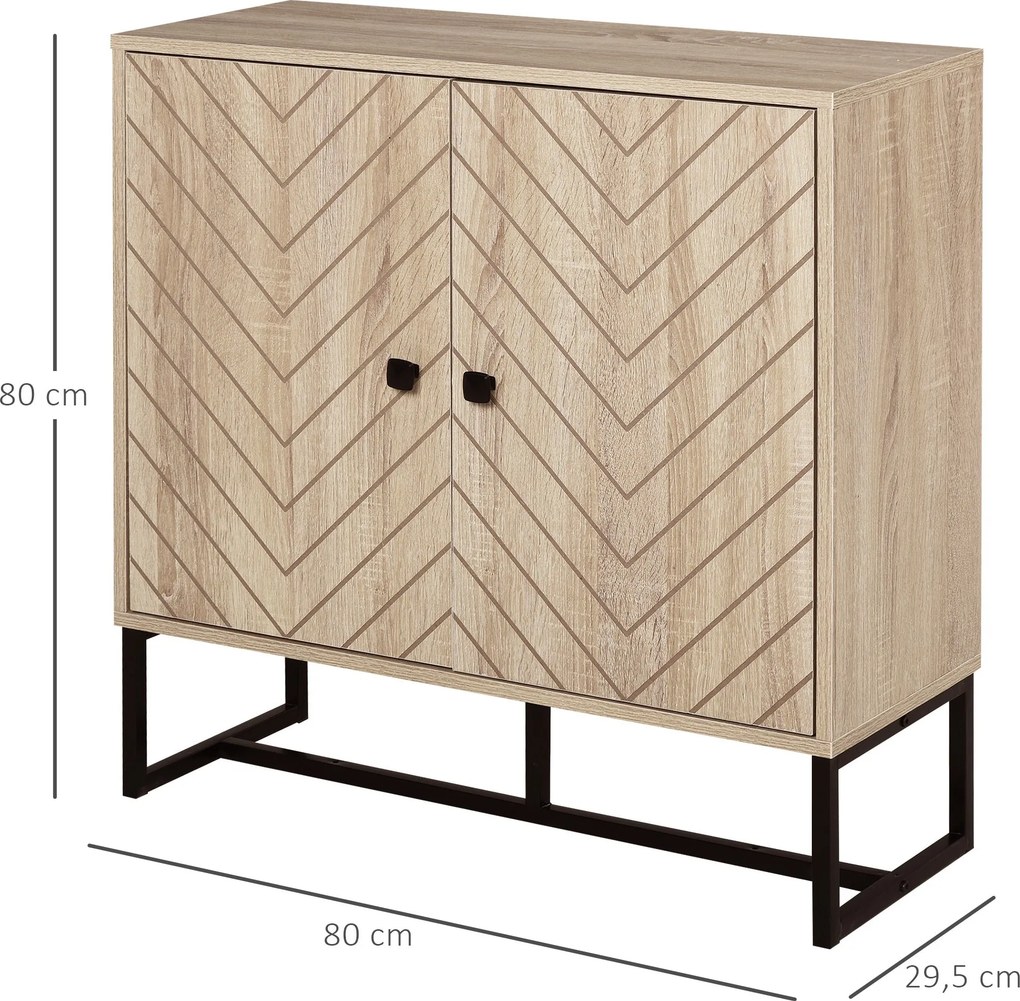 HOMCOM Kuchyňský Kredenc s 2 Dveřmi a Policemi - Úložný Kabinet pro Jídelnu, Obývací Pokoj a Ložnici, Moderní Styl 80x29,5x80 cm Přírodní Dřevo a Čer…