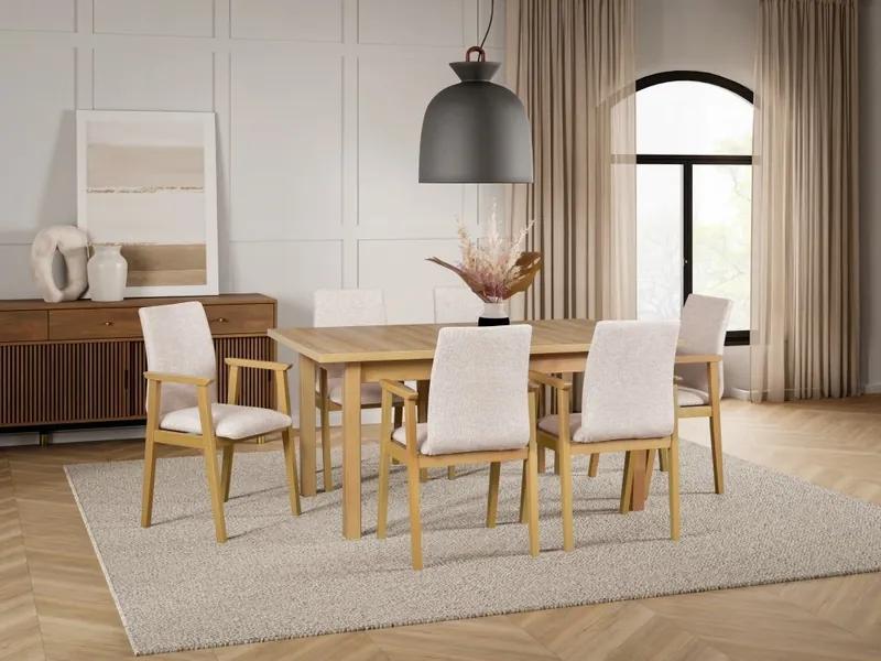 Jídelní sestava DX 35 odstín dřeva (židle + nohy stolu) bílá, odstín lamina (deska stolu) bílá, potahový materiál látka s doplatkem