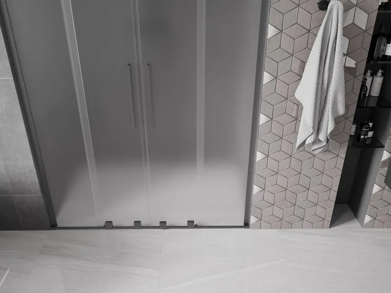 Mexen Velar L Duo, posuvné sprchové dveře do otvoru 160 cm, 8mm sklo námraza, broušený grafit, 871-160-003-32-95