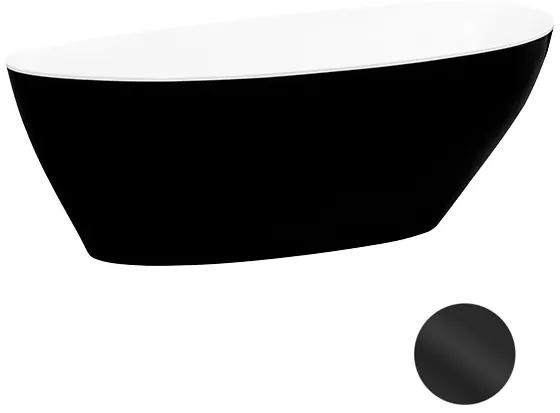 Besco Volně stojící vana z litého mramoru Goya BW 140x62 (160x70, 170x72) Barva: Bílá/černá, Rozměry (cm): 169,2x72,2, Typ a barva výpustě: Click-Clack s horním čištěním, bílá