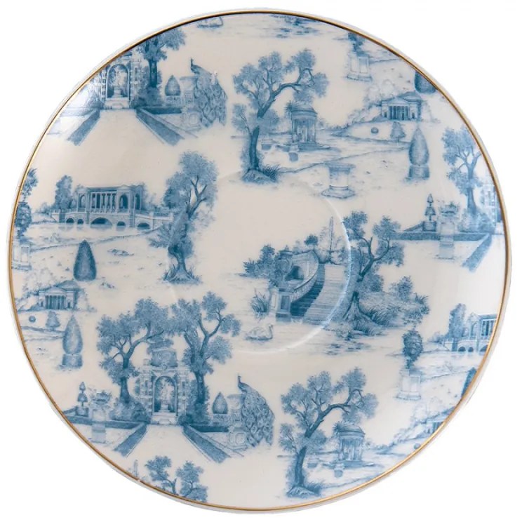 Bílo-modrý porcelánový šálek s podšálkem ok – 10x6 / 15x2 cm