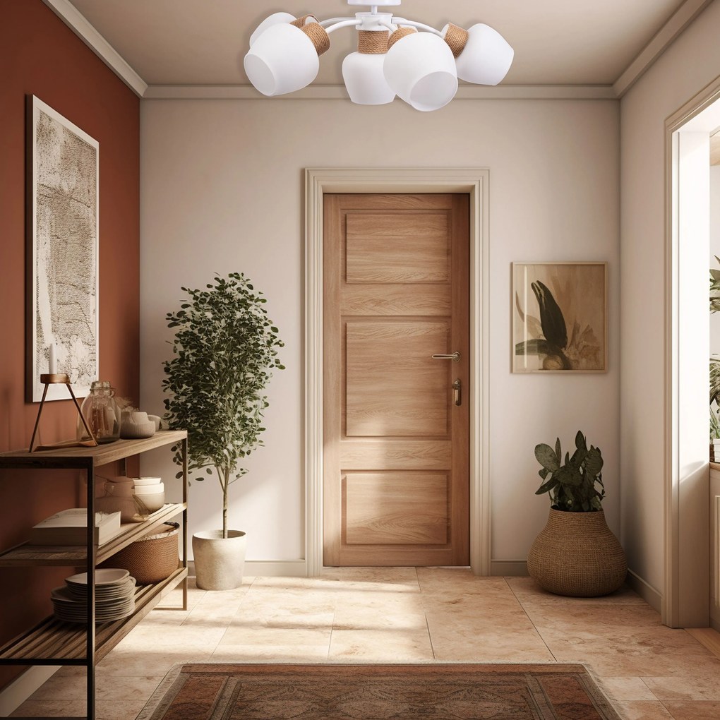 Toolight Toolight, závěsné stropní svítidlo 5xE27 APP1590-6CP, bílá-hnědá, OSW-01590