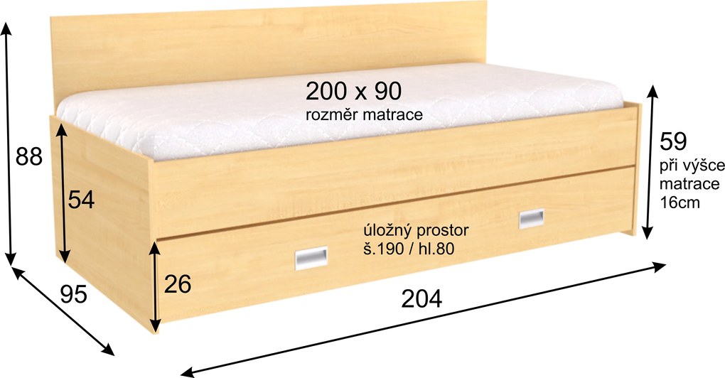 Zvýšené lůžko DUO s úložným prostorem (na výběr více variant)