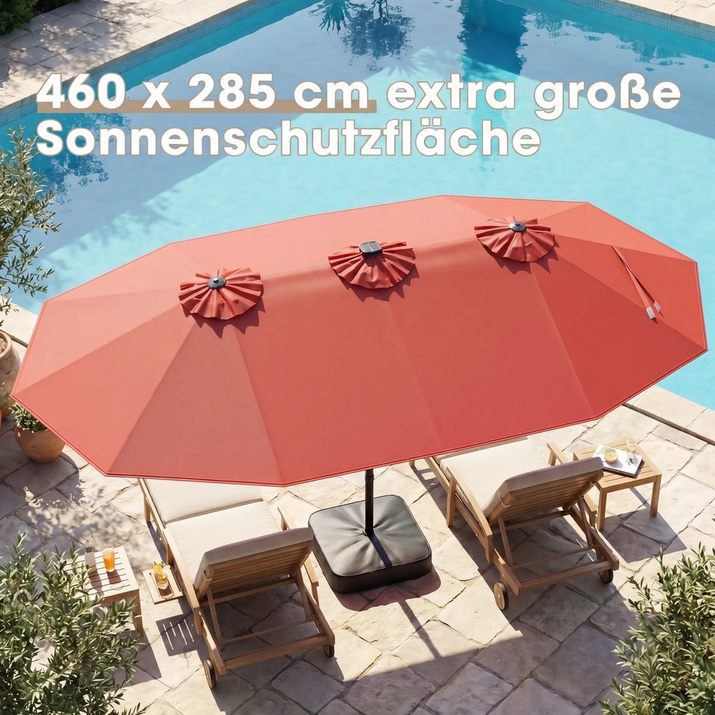 Costway Dvojitý slunečník 460 x 285 cm slunečník s LED