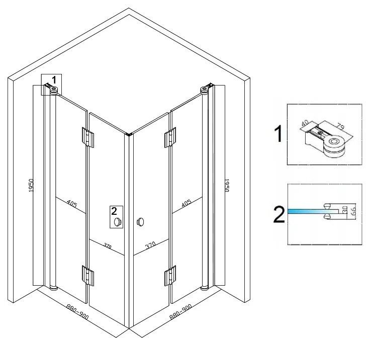 BPS-koupelny Čtvercový sprchový kout HYD-SK05B 90x90 černá/transparent - bez vaničky