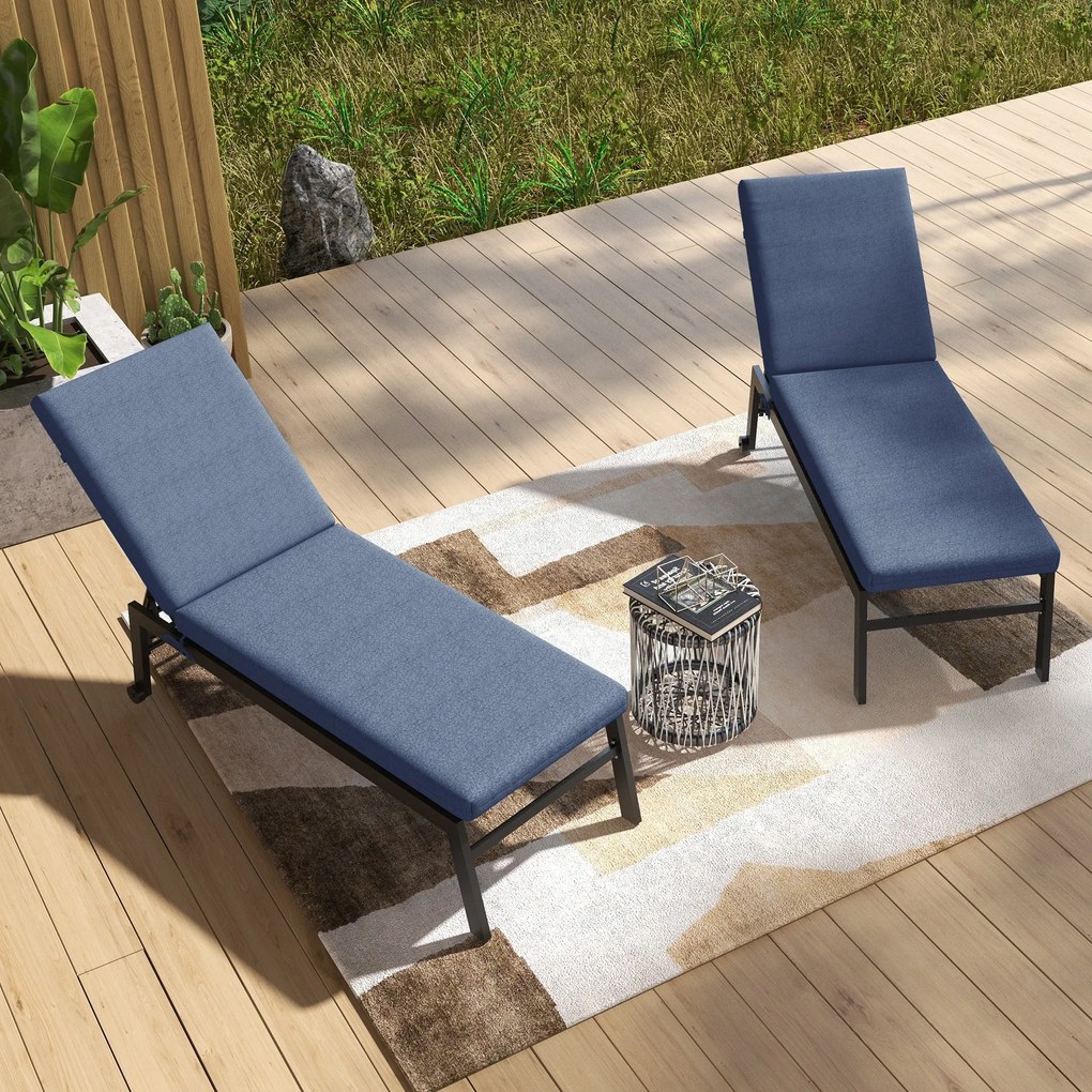 Outsunny Set 2 dvou matrací pro lehátka se stahovacími popruhy do zahrady, rozměry 190,5L x 58,4W x 7H cm, modrá | Aosom