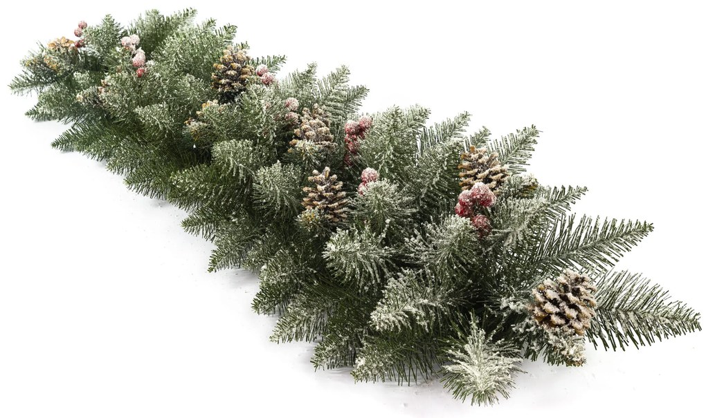 Girlanda Premium zasněžená se šiškou a jeřabinou 100 cm