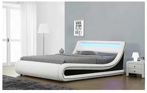 Manželská postel MANILA s RGB LED osvětlením, bílá / černá, 160x200cm