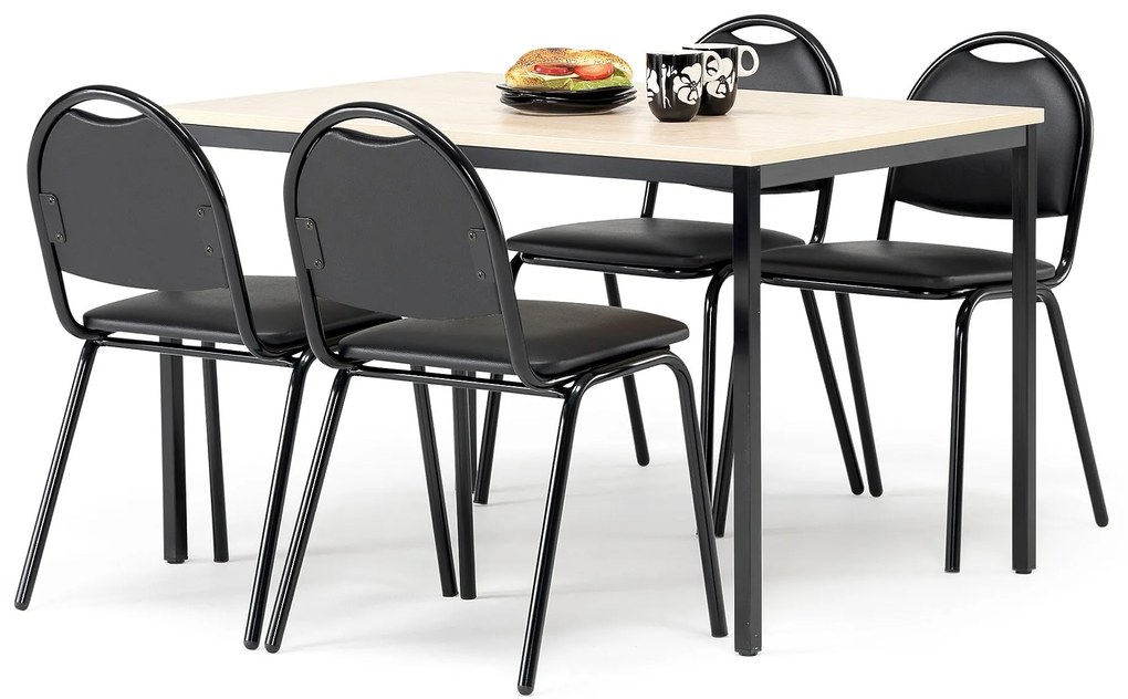 AJ Produkty Jídelní sestava JAMIE + WARREN, stůl 1200x800 mm, bříza + 4 židle, černá koženka