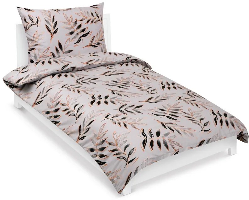 veratex Povlečení bavlněné s hotelovou kapsou List šedá, černá 140x200, 70x90 cm