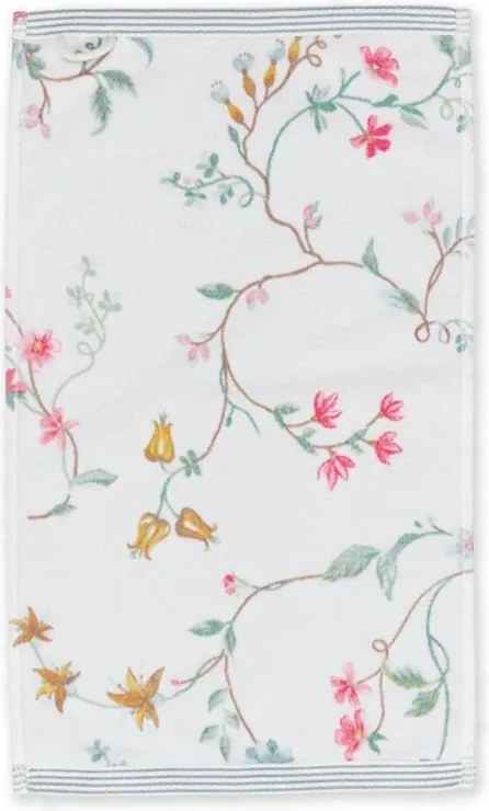 Pip Studio ručníky z bavlněného froté Les Fleurs, bílé (Luxusní ručníky z bavlněného froté v designu Les Fleurs v bílé barvě)