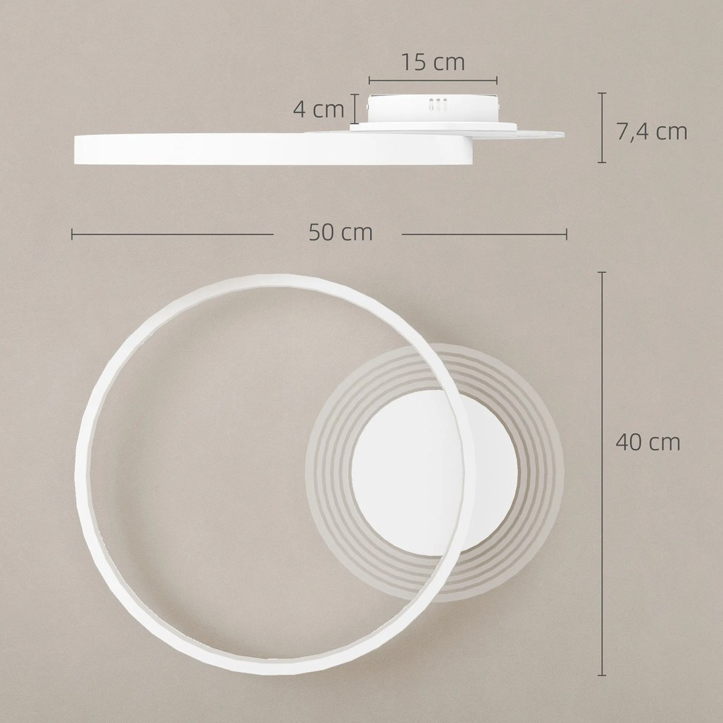 Stropní svítidlo, stropní svítidlo s dvoukruhovým designem, kulaté 50 x 40 x 7,4 cm, bílé