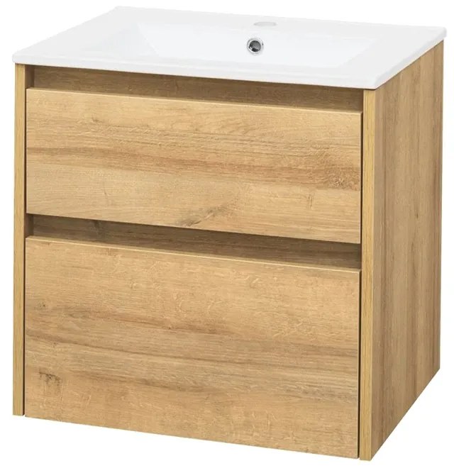 Mereo Mereo, Opto, koupelnová skříňka s keramickým umyvadlem 61 cm, bílá, dub, bílá/dub, černá, CN920