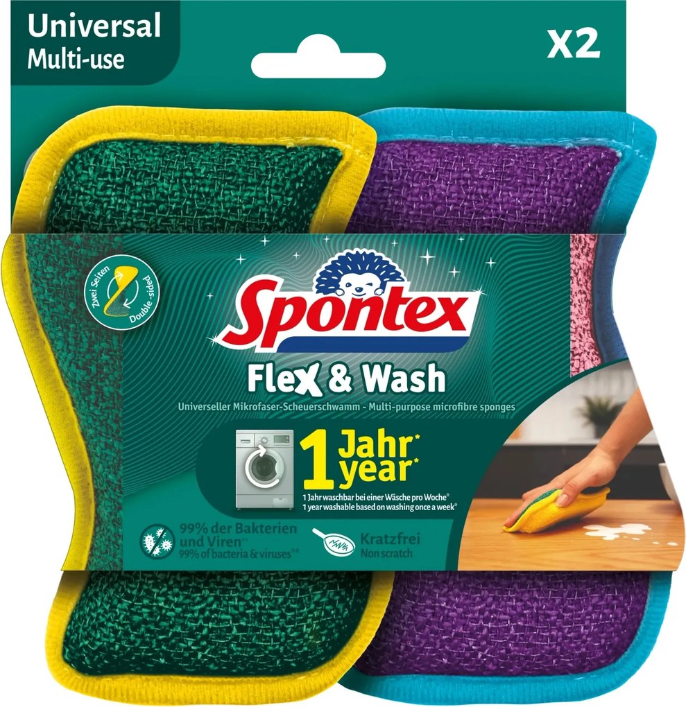 Spontex Víceúčelová drátěnka a houbička z mikrovlákna Flex&Wash, 2 ks