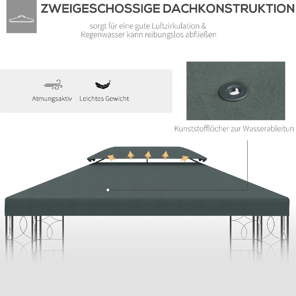 Outsunny náhradní střecha pavilonu 3x3m pro kovový pavilon zahradní pavilon párty stan polyesterový zahradní stan v uhlíkově šedé barvě | Aosom.de