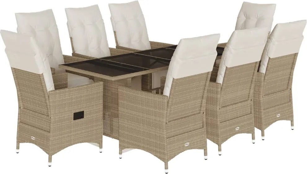9dílný zahradní bistro set s poduškami béžový polyratan 3276944