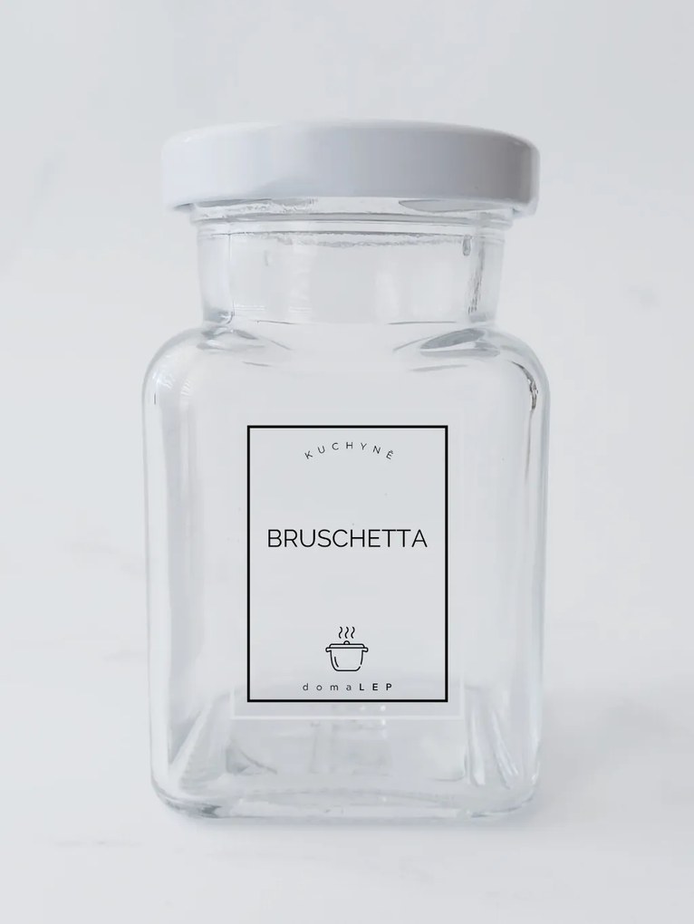 Samolepka na kořenky BRUSCHETTA průhledná 3 × 4 cm základní písmo