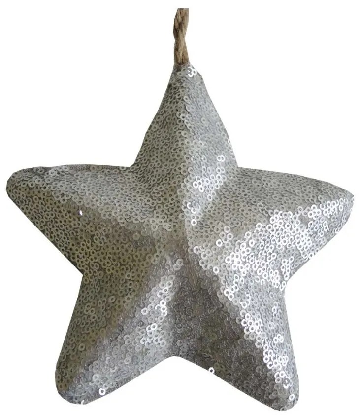 Vánoční ozdoba na zavěšení hvězda Stardeco stříbrné flitry 14,5cm
