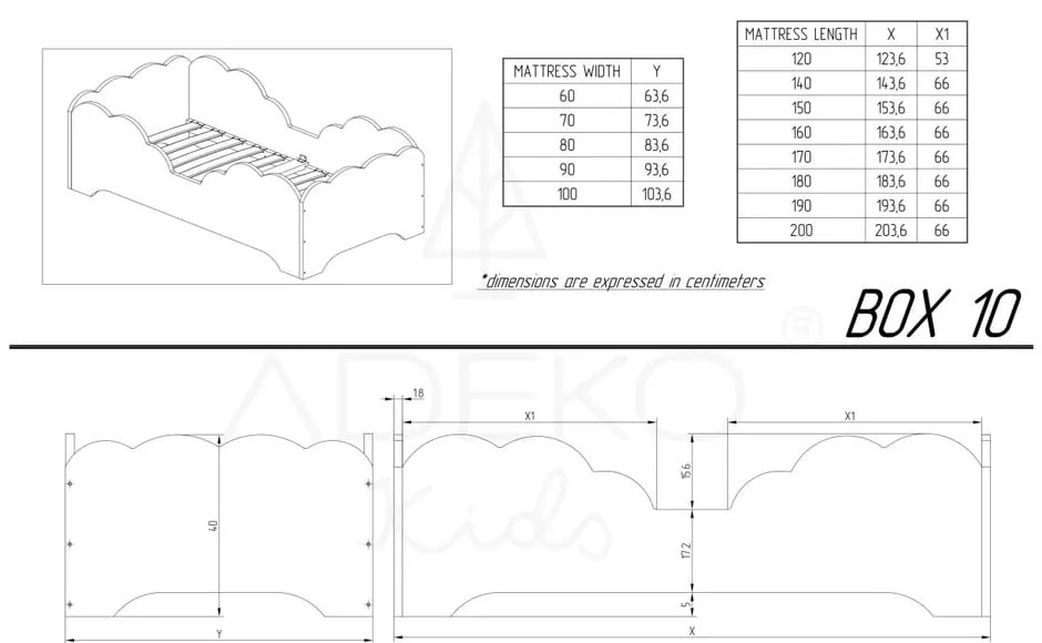 Dětská postel z borovicového dřeva Adeko BOX 10, 90 x 200 cm