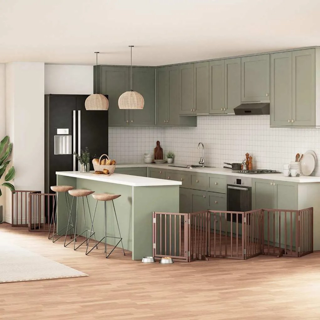 Zábrana pro psy s dvířky skládací 9 panelů hnědá 450 cm topol 3155547