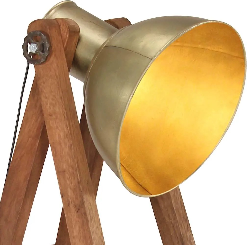 Stojací lampa mosazná E27 masivní mangovníkové dřevo 320588
